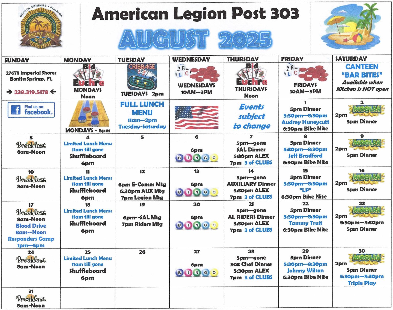 Post Events Calendar – American Legion Post 303